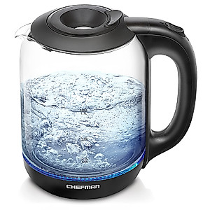Chefman 1.7 Liter Electric Kettle With Easy Fill Lid, Cordless With Removable Lid And 360 Swivel Base, LED Indicator Lights