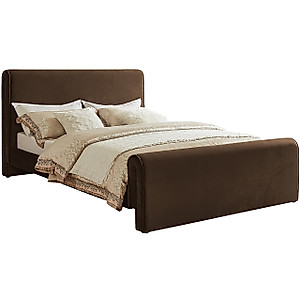 Meridian Furniture SloanBrown-F Sloan Collection Modern | Contemporary Velvet Upholstered Full Bed with Rich Soft Brown Velvet, Curved Headboard and Footboard, 59.5" W x 92" D x 45" H, Brown, Full