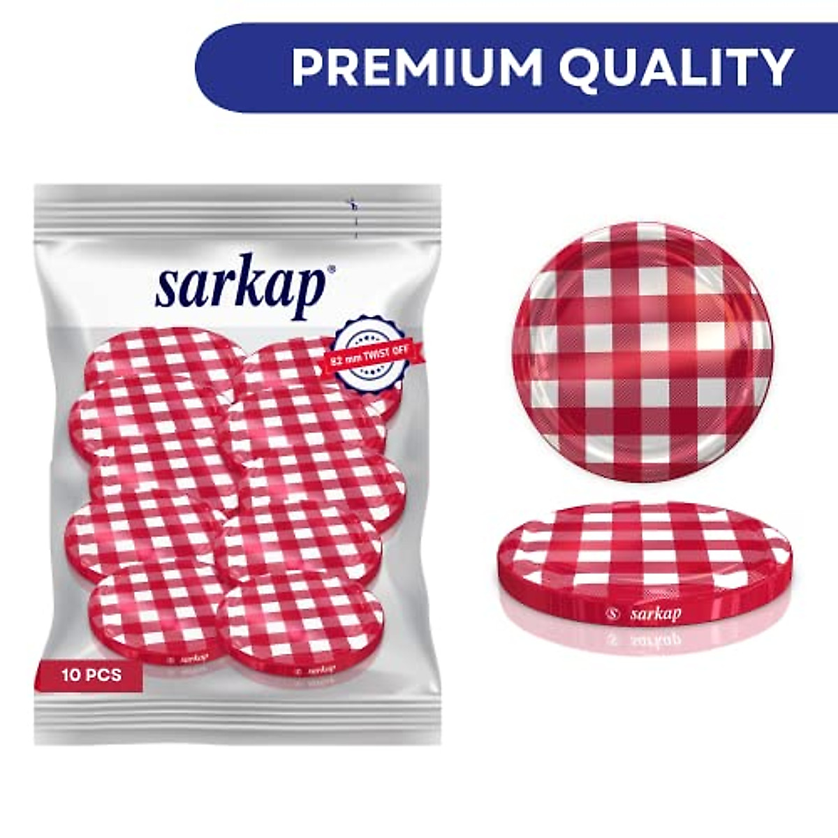 SARKAP Twist Off Canning Lids – 82mm Reusable Canning Lids Set of 10 Ideal for Glass Jars – Not Compatible With Mason Jars, Stainless Metal Canning Jar Lids, Twist off Lug Caps (Red)