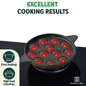 The Indus Valley Pre-Seasoned Cast Iron Paniyaram Pan (12 Pits - Twin Handle),Black