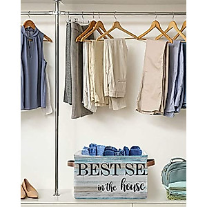 Best Seat in The House Storage Bins 1 Pack, Large Waterproof Storage Baskets for Shelves Closet, Bathroom Retro Toilet Wood Storage Basket Foldable Storage Box Cube Storage Organizer with Handles