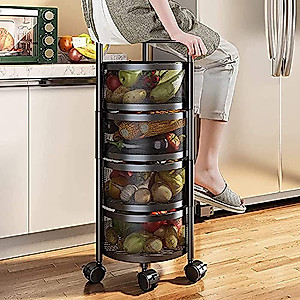 Lucklycabin Kitchen Storage Rack-Rotating Vegetable Rack Floor-Standing Multi-Layer Movable Organizer, Household Shelf for Living Fruit Snack Stand (5F, Black)