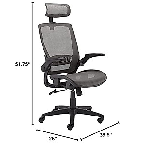 Amazon Basics Ergonomic Adjustable High-Back Chair with Flip-Up Arms and Headrest, Contoured Mesh Seat - Grey, 25.5"D x 26.25"W x 45.5"H
