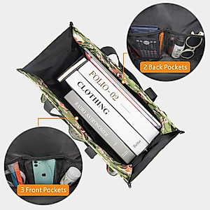 TOPDesign Utility Water Resistant Tote Bag with 13 Exterior & Interior Pockets, Top Zipper Closure & Thick Bottom Support, for Working Women, Teachers, Nurses, Accountants (Bird)