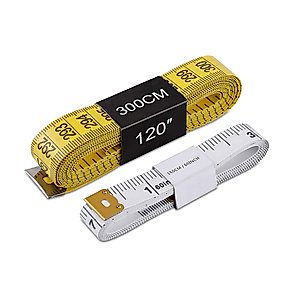 TTKLYN Tape Measure, Soft Tape Measure for Sewing Tailor Cloth Ruler, 120 Inches/300cm(Yellow) and 60 Inches/150cm(White) 2 Pack