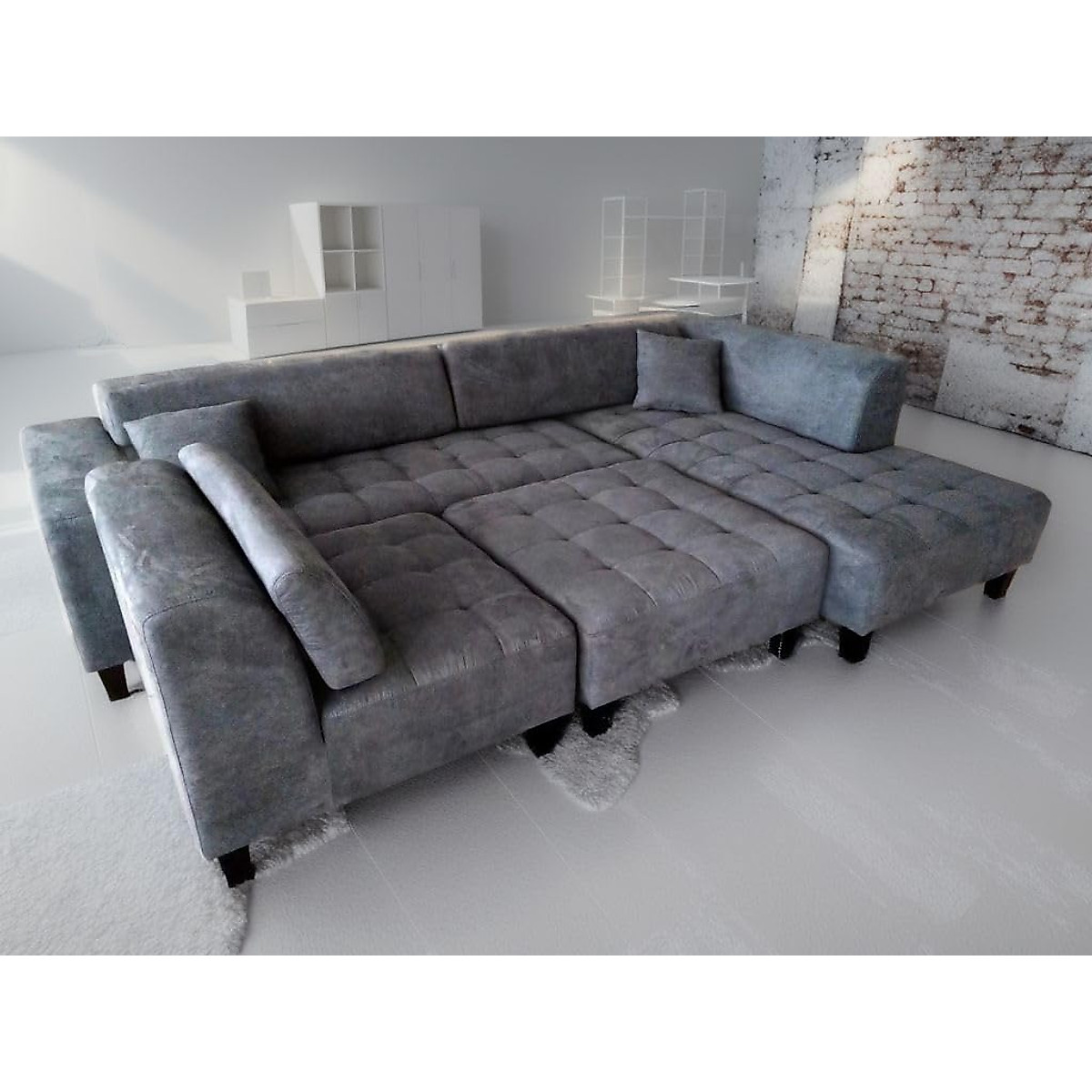 Stendmar 4pc 117" to 153" Modern Dark Gray Microfiber Sectional Couch Sofa S1107RDG