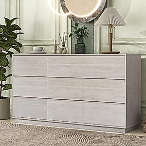 JIJIWANG Modern Dressers for Bedroom Dresser with 9 Drawers,TV Stand Storage Chest of Drawers Clothes Organizer, Wooden Nightstand for Living Room Closet Entryway Hallway,Stone Gray