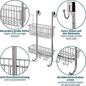 smartpeas Hanging Shelf for The Bathroom in Grey/Chrome Look - 2X Hanging Basket - 23.5'' x 12'' x 4.5'' - Stainless Steel - Shower Shelf Without Drilling - Extra: 2X Stainless Steel Adhesive Hooks