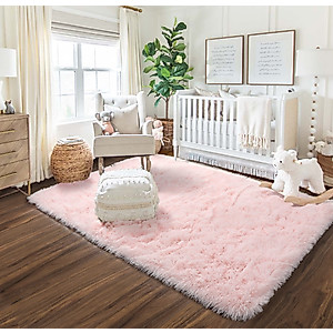 PAGISOFE Pink Rugs for Girls Bedroom 4x6 Ft Fluffy Cute Girls Room Decor Aesthetic Thick Fur Dorm Rug Living Room Carpet Area Rug Kawaii Baby Nursery Rug Plush Playroom Rug Shag Teen Girls Rug