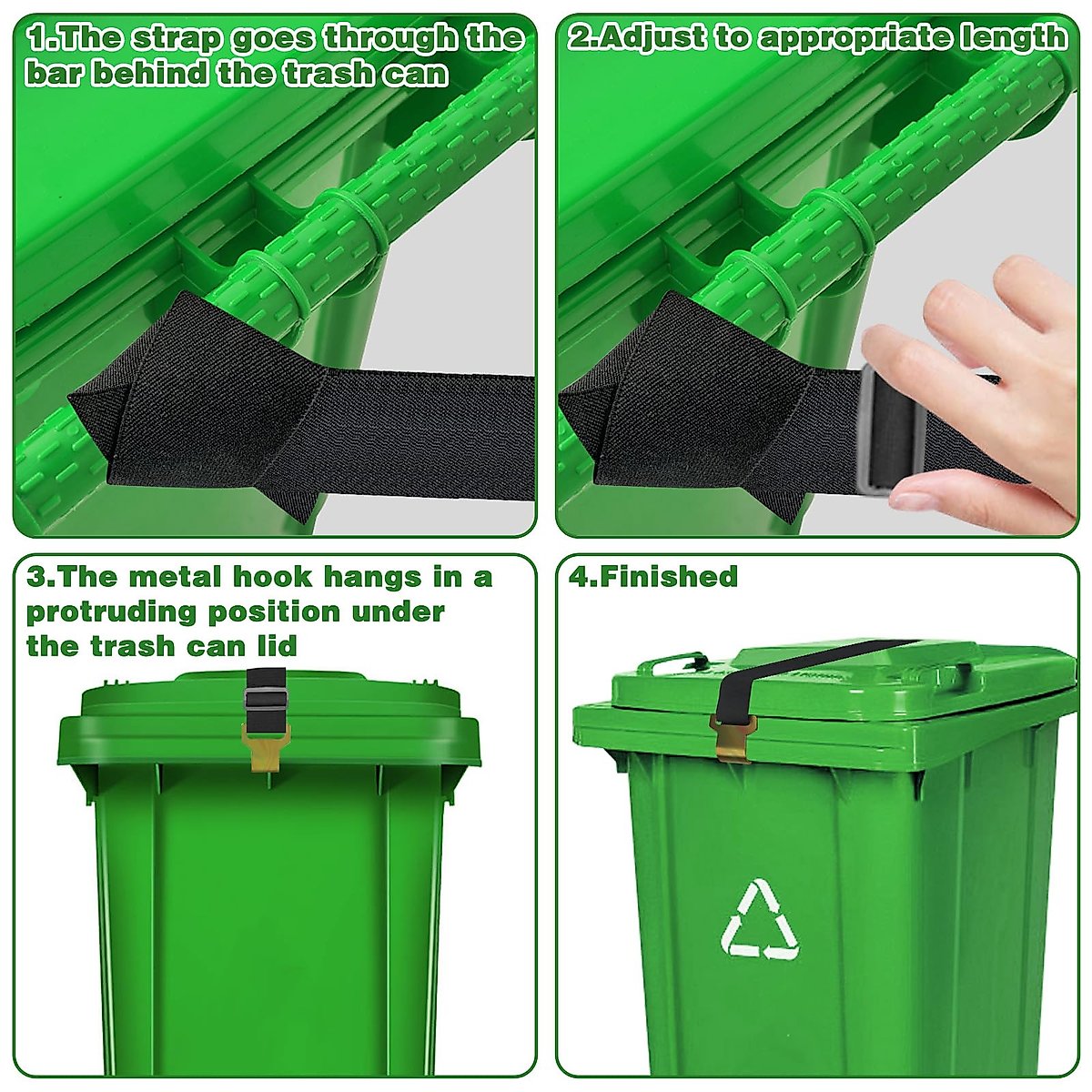 2Pcs Bear Proof Trash Can Lid Lock, Trash Can Locks for Animals, Adjustable Garbage Can Lock for Animals, Trash Can Lock Garbage Can Strap to Prevent Bear Raccoon Dog Tipping Over Trash Bin (Black)