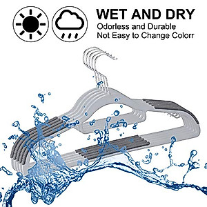 FSUTEG Hangers，Plastic Clothes Hangers, Upgraded Rubber Stripe Non-Slip Coat Hangers,50 Pack Dry Wet Trousers Pants Hangers,Space Saving,heavyduty Gray