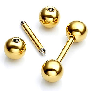 Stainless Steel 14G Body Piercing Barbells Silver Gold Black Rainbow Color 10mm Post Studs Earring Nipple Nose Tongue Helix Tragus Cartilage Labaret Medusa Lip Eyebrow Straight Bar 6mm Ball Screw