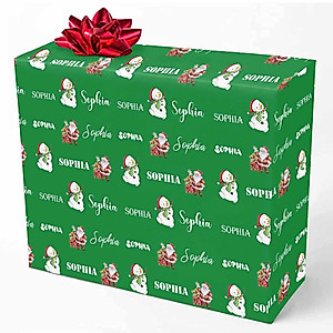 MyPupSocks Custom Text Wrapping Paper Snowman and Mint Green, Personalized Name Wrap Paper Funny Xma Wrapping Paper Roll 58x23 for Boys Girls Kids Men Women Christmas Winter Holiday 3 Rolls
