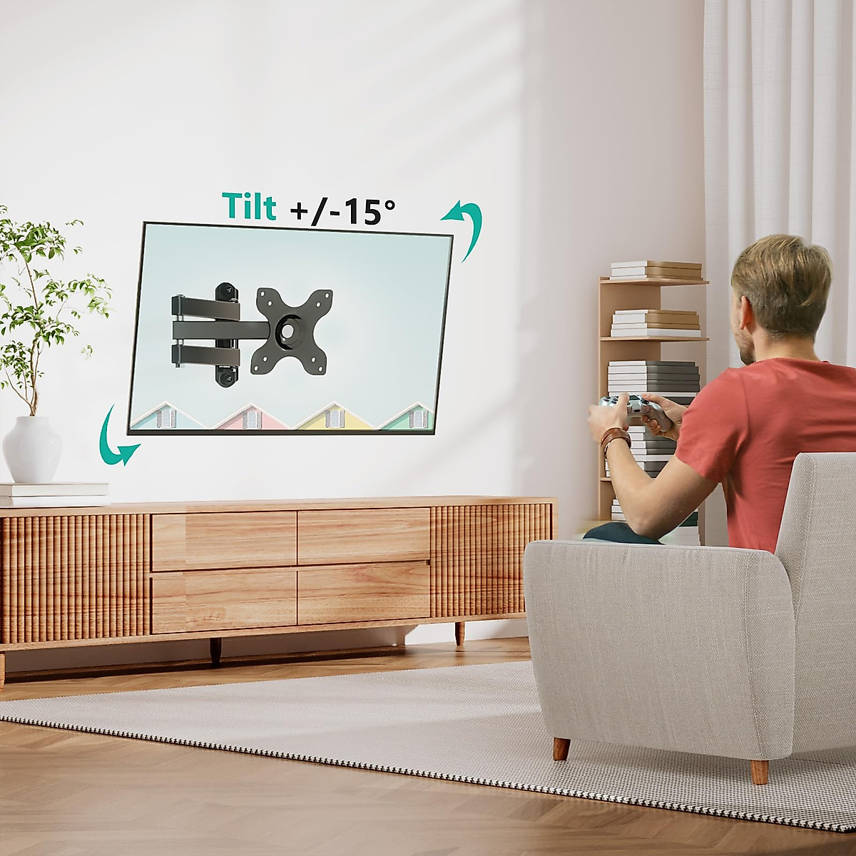 WALI TV Wall Mount Articulating LCD Monitor Full Motion 15 inch Extension Arm Tilt Swivel for Most 13 to 32 inch LED TV Flat Panel Screen with VESA up to 100x100mm (1330LM), Black