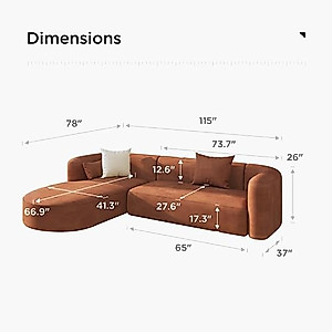 Acanva Luxury Modern Tight Curved Back Velvet Sofa, Minimalist Style Comfy Couch for Living Room Apartment Reception Space, Tangerine L-Shape Left Chaise
