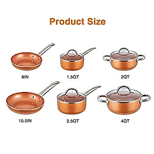 Copper Pots and Pans Set Nonstick 10-Piece Ceramic Cookware Set, Stainless Steel Handles, Dishwasher & Oven Safe, PFOA/PFAS-Free, Orange