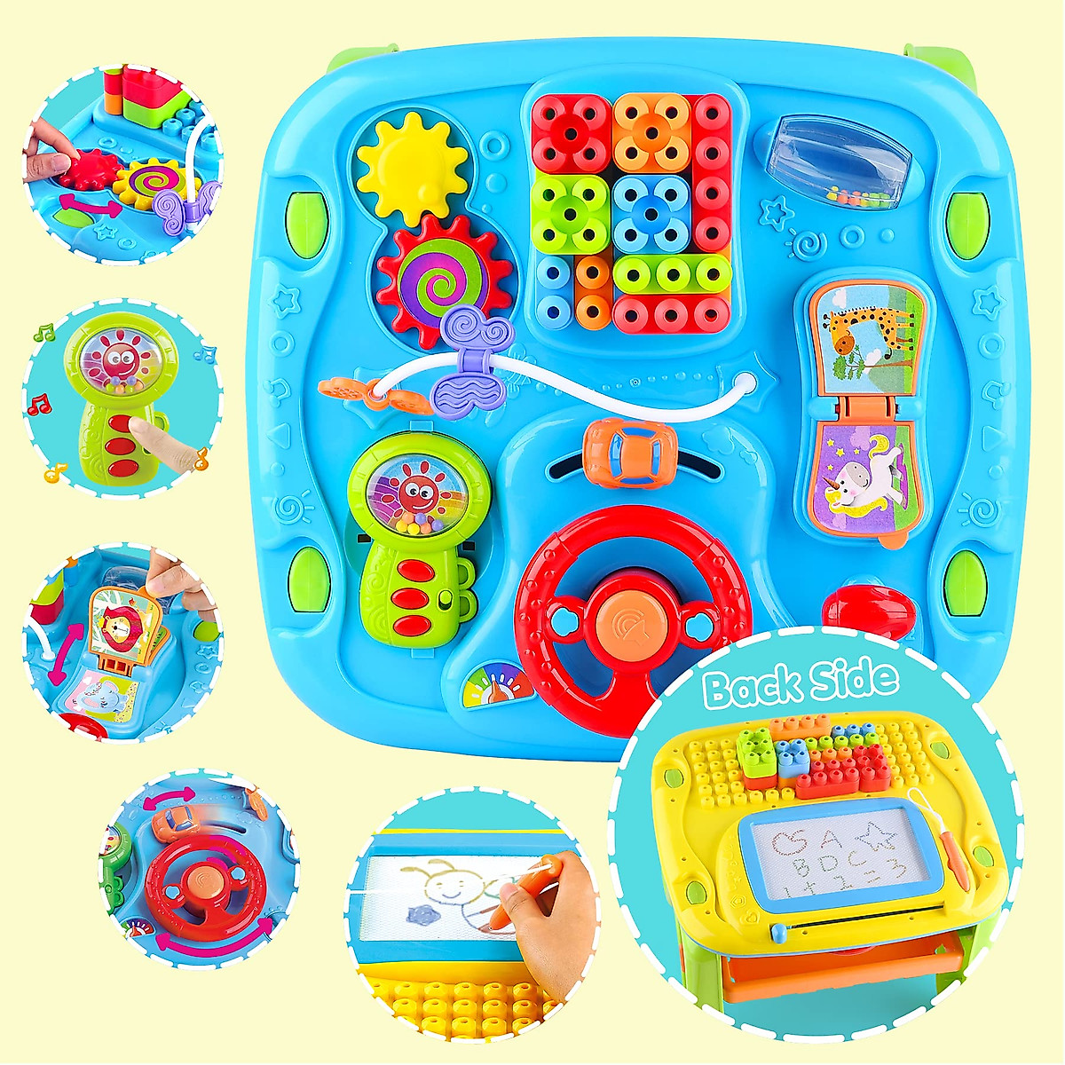 PLAY Baby Activity Table & Learing Table, 7-in-1 Multi Kids Activity Table Set Early Education Toy, Musical Table & Block Table, Toys for Toddlers Infants Kids 1 2 3 Year Olds Boys Girls Gifts