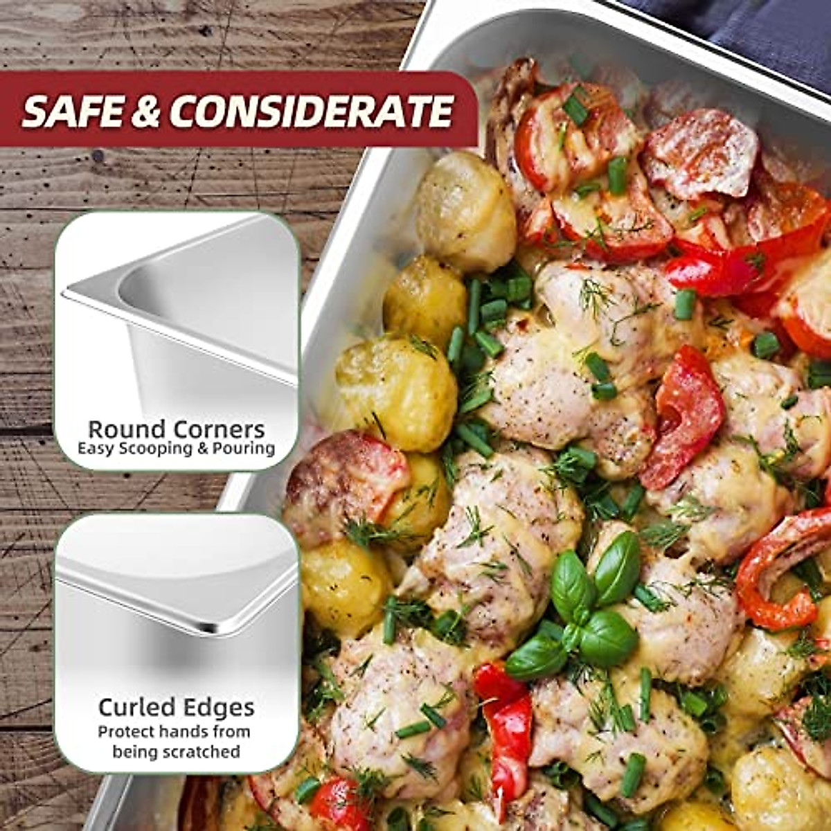 IMMERROT 6 Inch Deep Full Size Hotel Pans 21 Gauge Steam Table Pans Anti-Jamming Commercial 18/8 Stainless Steam Steamer Evaporator Pan for Catering Restaurant Food Storage 6 Pack