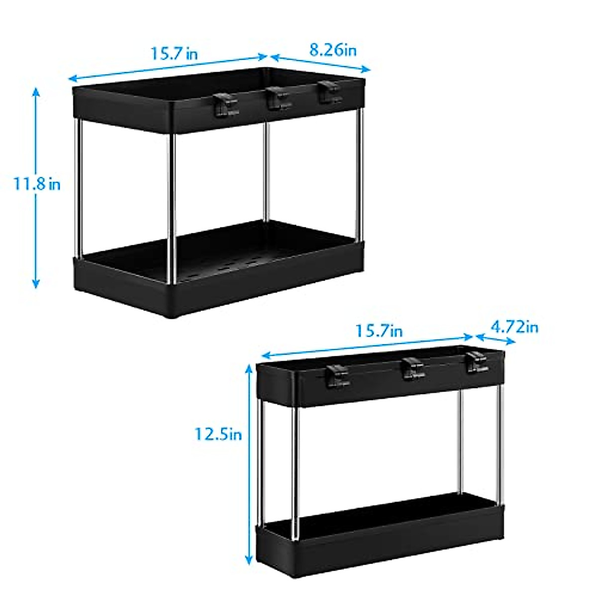 Under Sink Organizer, UBeishun 2 Tier Bathroom Sink Organizer with Hooks, Cleaning Supplies Holder, Multi-purpose Storage Shelf for Home Kitchen Cabinet Organization (2 Pack)