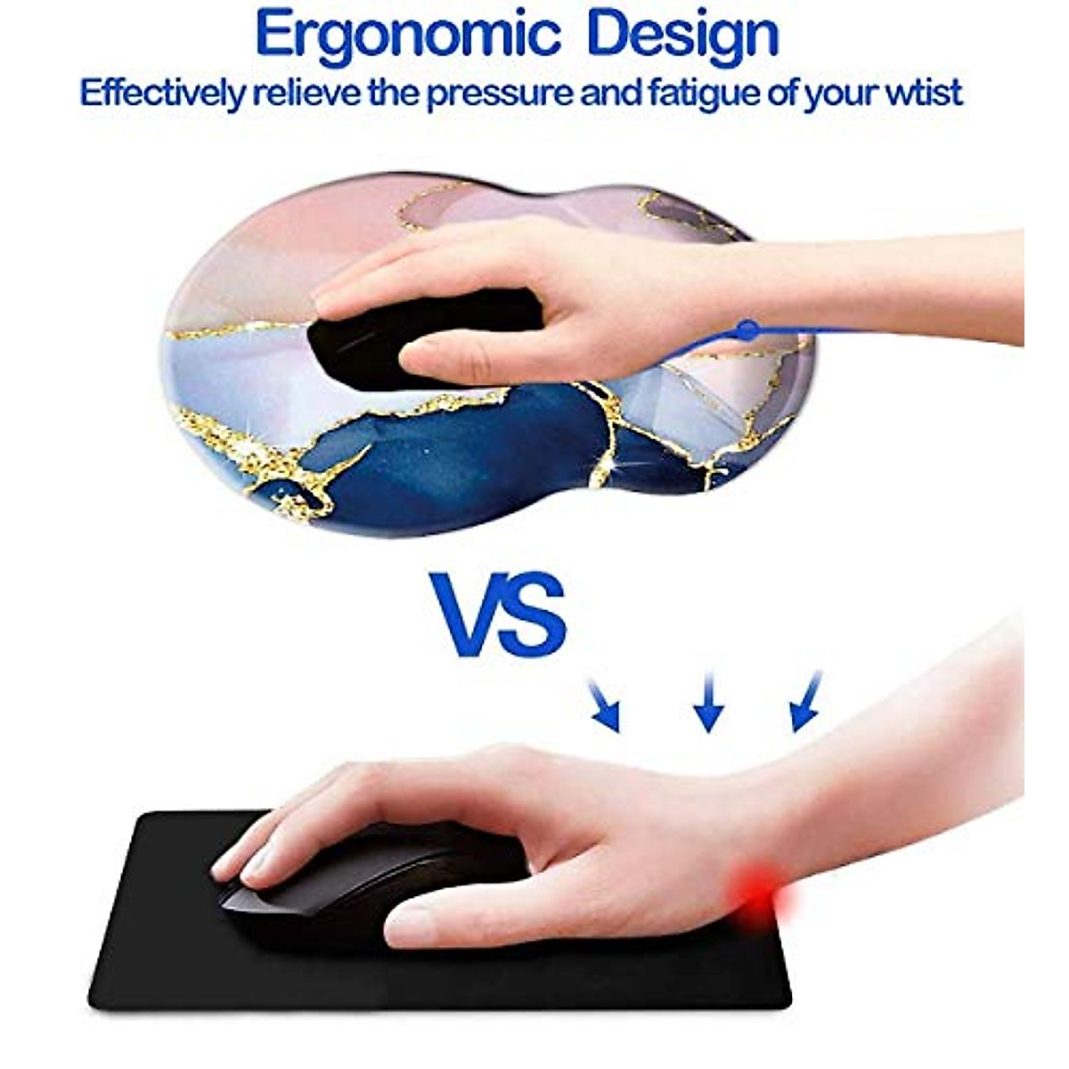 Mouse Pad with Wrist Support, Non Slip Mousepad Wrist Rest for Office, Computer, Laptop & Mac- Durable & Comfortable & Lightweight Ergonomic Support Mouse Mat (Pretty Marble-Wrist)