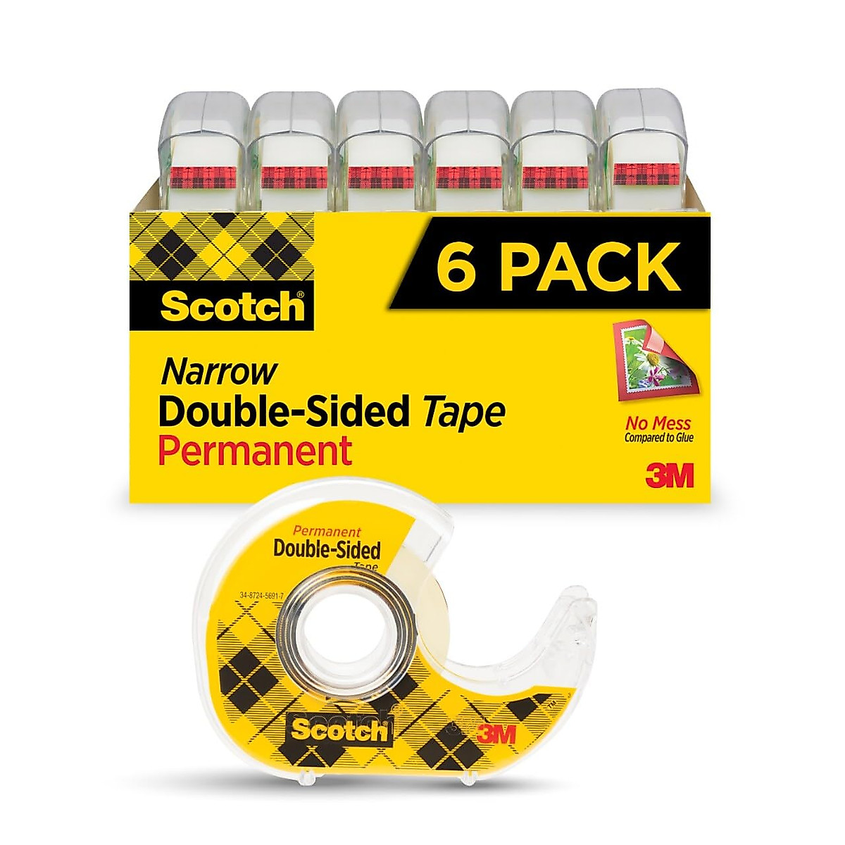 Scotch Double Sided Tape, 1/2 in x 500 in, 6 Dispensered Rolls (6137H-2PC-MP)