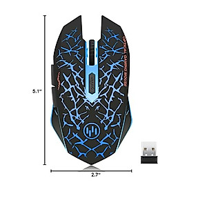 TENMOS K6 Wireless Gaming Mouse, Rechargeable Silent LED Optical Computer Mice with USB Receiver, 3 Adjustable DPI Level and 6 Buttons, Auto Sleeping for Laptop/PC/Notebook (Blue Light)