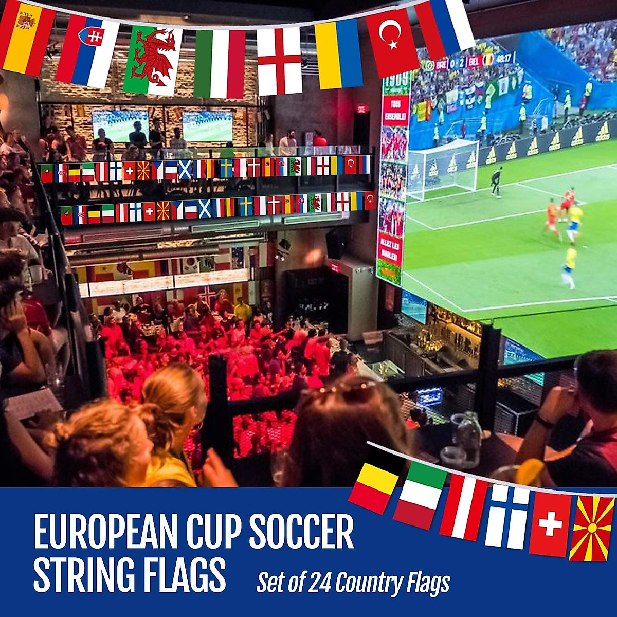 Soccer World Cup String Flag Bunting, 32 Countries Flags Banners Double-sided Polyester for World Cup, Garden, Bar, Restaurant and Party Decoration