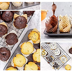 Baking Paper Cups Cupcake Liners Tulip Baking Paper Cups 100 Pcs Natural Stripes Tulip Style Baking Wrappers Muffin Cups-Muffin Wrappers Grease-Proof for Wedding Birthday Party