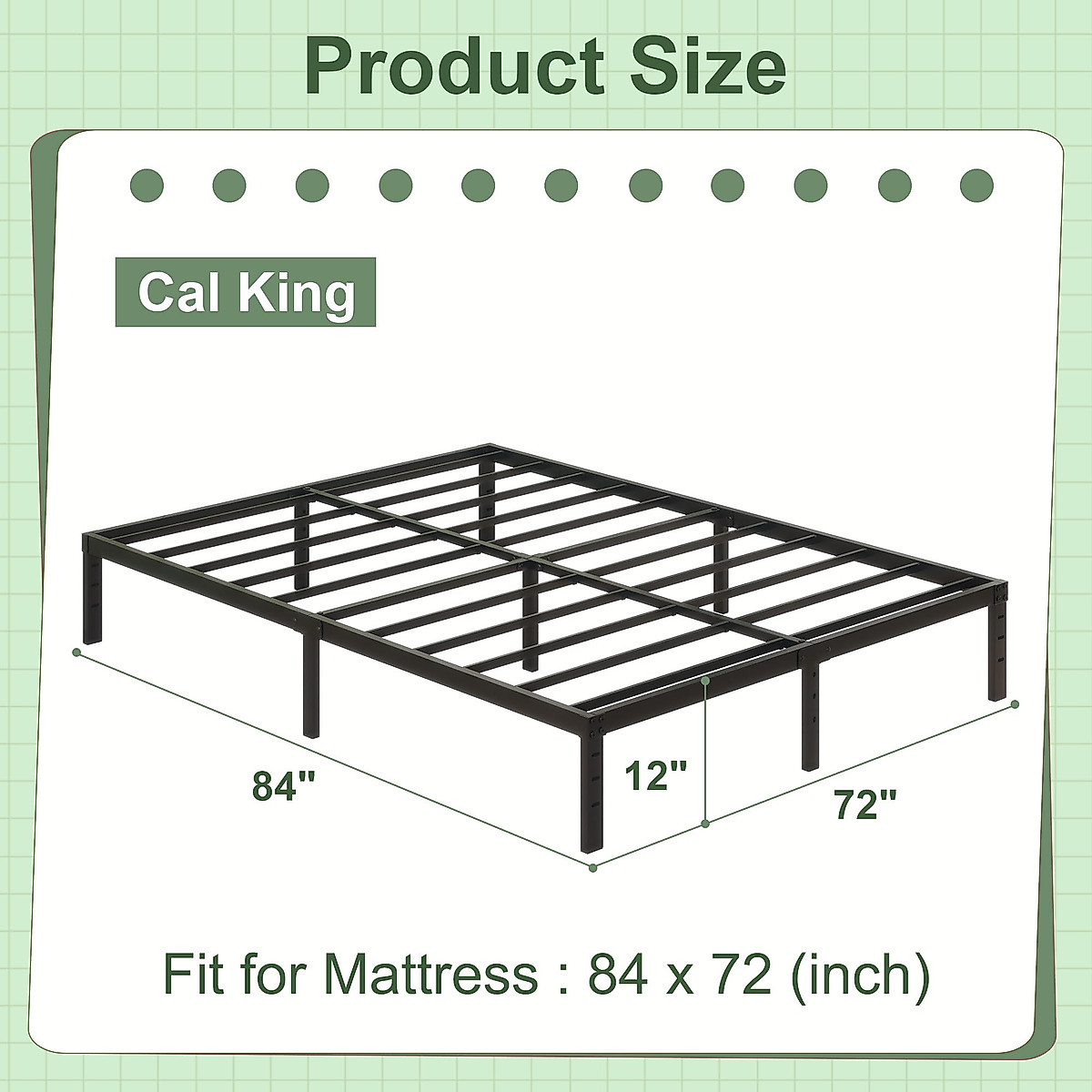 Cieemine 12 Inch California King Bed Frame, Heavy Duty Metal Cal King Bed Frame, No Box Spring Needed, Easy Assembly, Noise-Free, Black