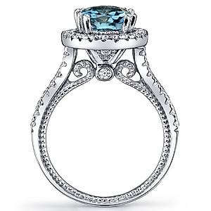 PEORA London Blue Topaz Halo Milgrain Solitaire Ring for Women 925 Sterling Silver, Natural Gemstone Birthstone, 2.25 Carats Oval Shape 9x7mm Size 7