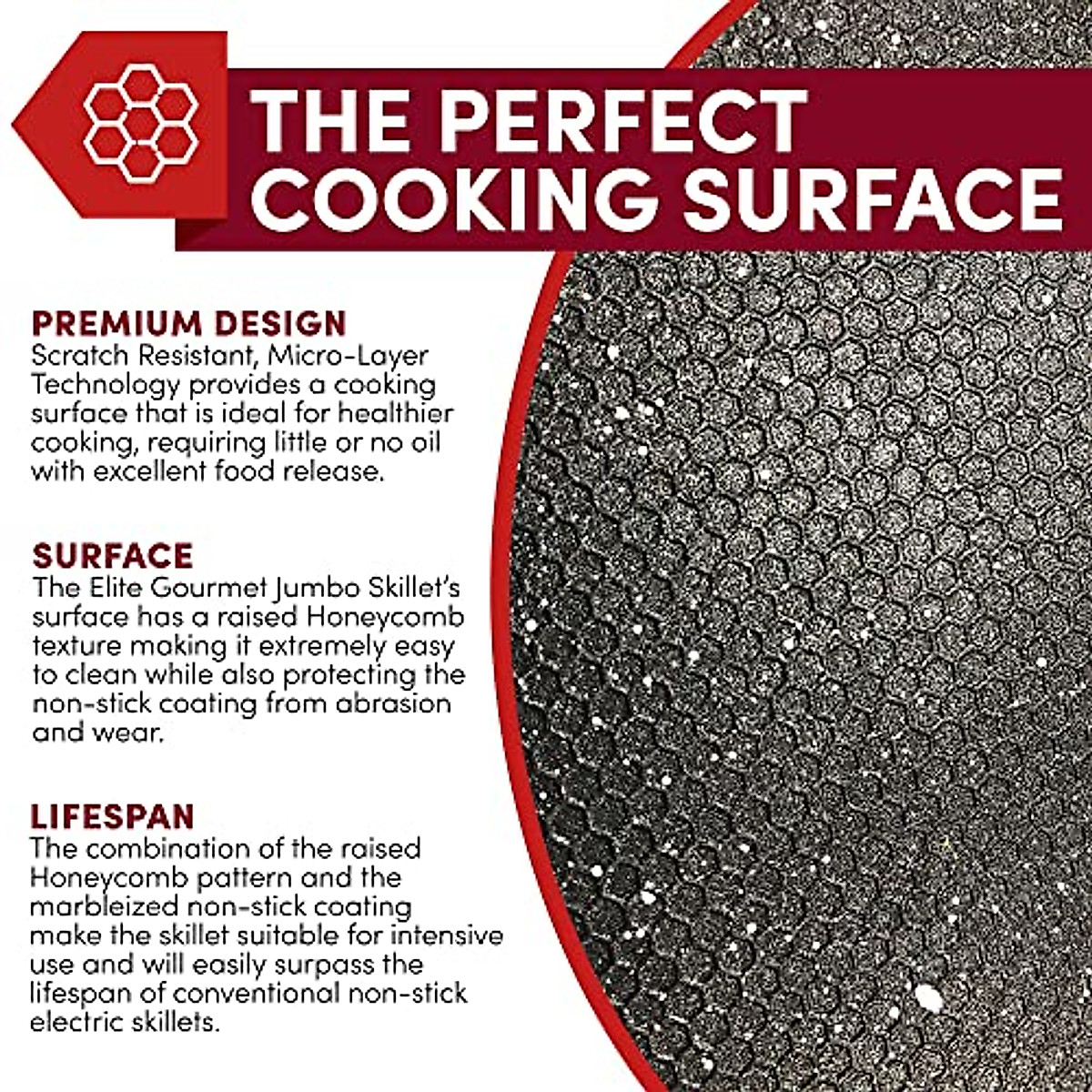 Elite Gourmet EG-6203# Extra Deep 16"x13"x3.2" (10.5Qt.) Scratch Resistant, Easy Pour Spout Dishwasher Safe, Non-stick Electric Skillet with Glass Vented Lid, Adjustable Temperature, Black