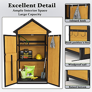 Outdoor Storage Cabinet Weatherproof Wood Storage Shed with Waterproof Roof Lockable Doors Removable Shelves Foldable Table Hooks 69 Inches Garden Tool Shed for Yard and Patio