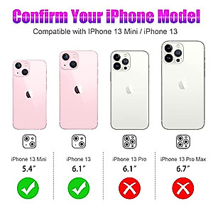 AGVEE 3+3 6 Pack for iPhone 13 6.1 inch / 13 Mini 5.4 inch Camera Lens Protector, Bling Diamond & Bling Glitter Metal Ring 9H Tempered HD Glass Camera Protector Cover Film, Bling-Pink