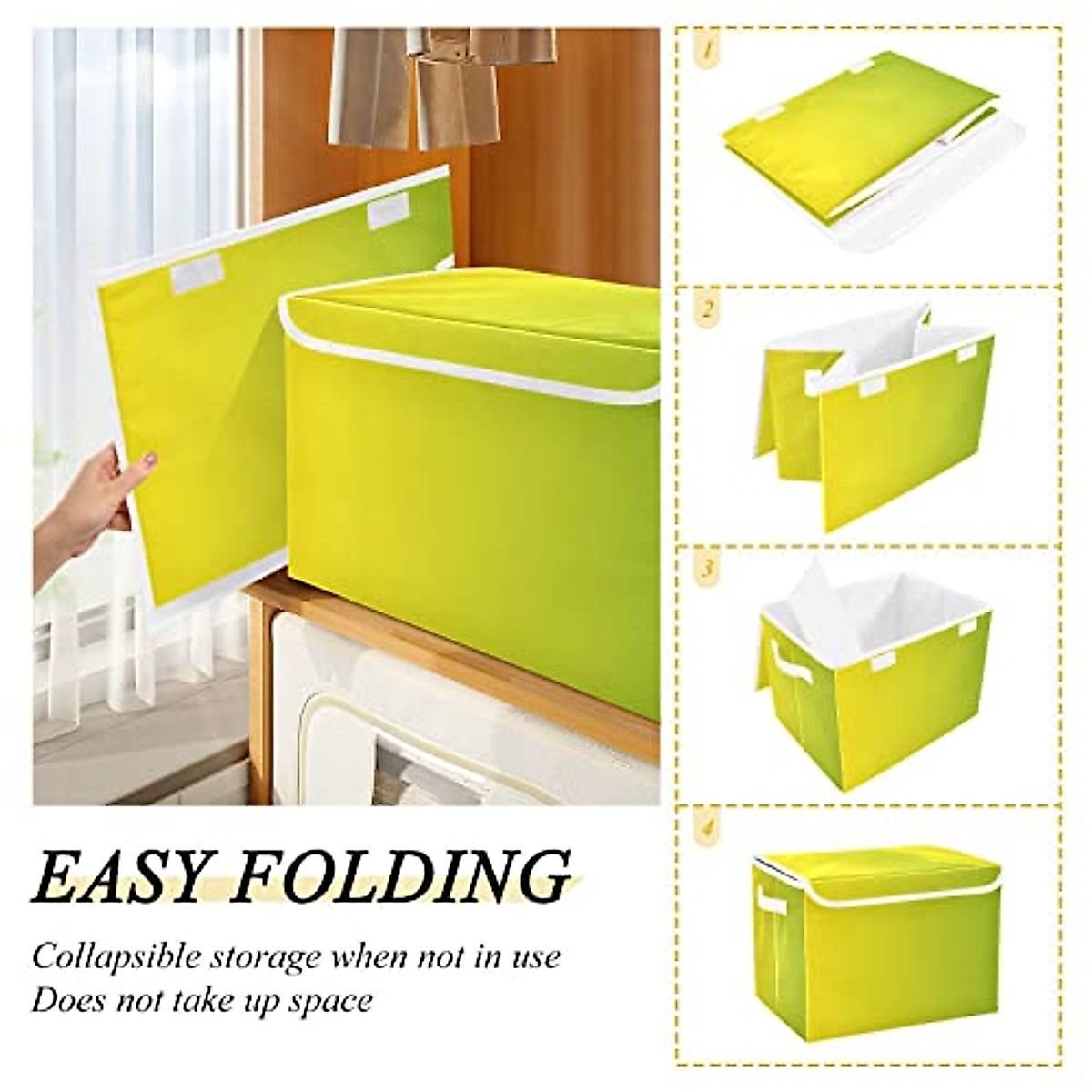 innewgogo Yellow Gradient Storage Bins with Lids for Organizing Organizer Containers with Handles Oxford Cloth Storage Cube Box for Bed Room