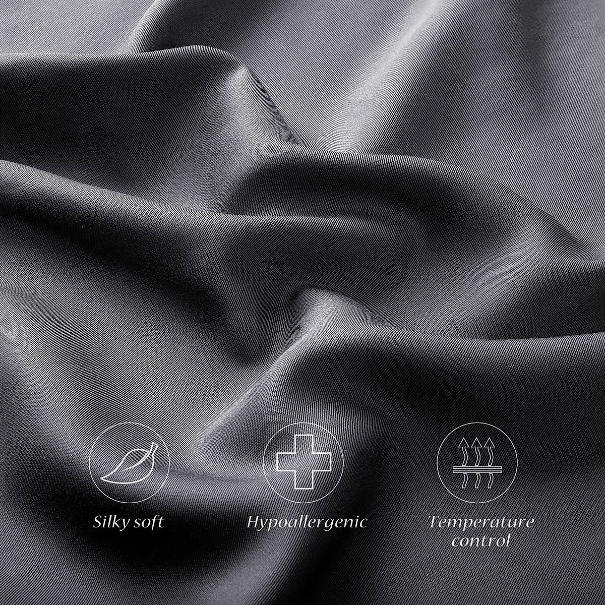 Cooling Side Sleeper Pillow Cases - Curved Bamboo Pillowcase Cover with Super Long Zipper - Breathable Silky Soft Pillowcase for Hot Sleepers Hair and Skin, Queen Size 1 Piece, 20*30 Inches Dark Grey