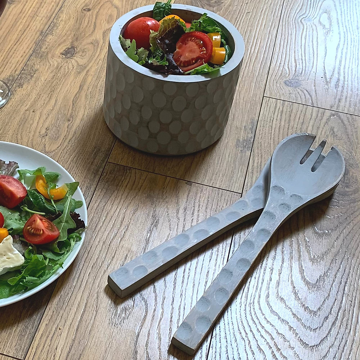 BaraBara Mango Wooden Salad Bowl Set, Small Salad Bowls with set of Two Mango Wood Utensils for House Warming, Anniversaries and Birthdays Size: L6xW6xH4.25, Utensils L9.8 xW2.36 xH0.5 Inches