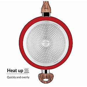 Phantom Chef 11" Deep Frypan 5 Qt Wok | Aluminum Body Non-Stick Ceramic Coating | With Soft Touch Stay Cool Handle | Dishwasher Safe | Non-Toxic PFOA & PTFE Free (Red)