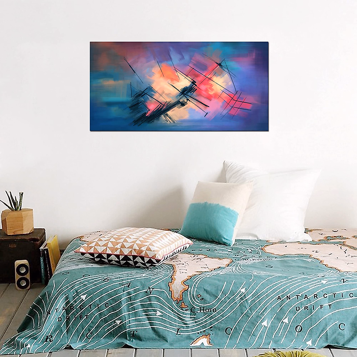 YYYYHPP YP0675 Canvas Wall Art Colorful abstract acrylic painting Wall Art Modern Art on Blue Background Picture Painting for Living Room Bedroom and Office Home Kitchen