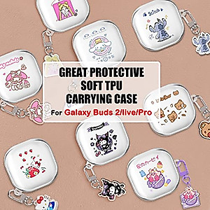 Cute Anime Case Cover for Samsung Galaxy Buds 2 Pro (2022) /Galaxy Buds 2/Buds Pro Case/Buds Live Case with Pink Ball Keychain for Women Girls Kids Teens Clear Cartoon Pattern Soft TPU Cover