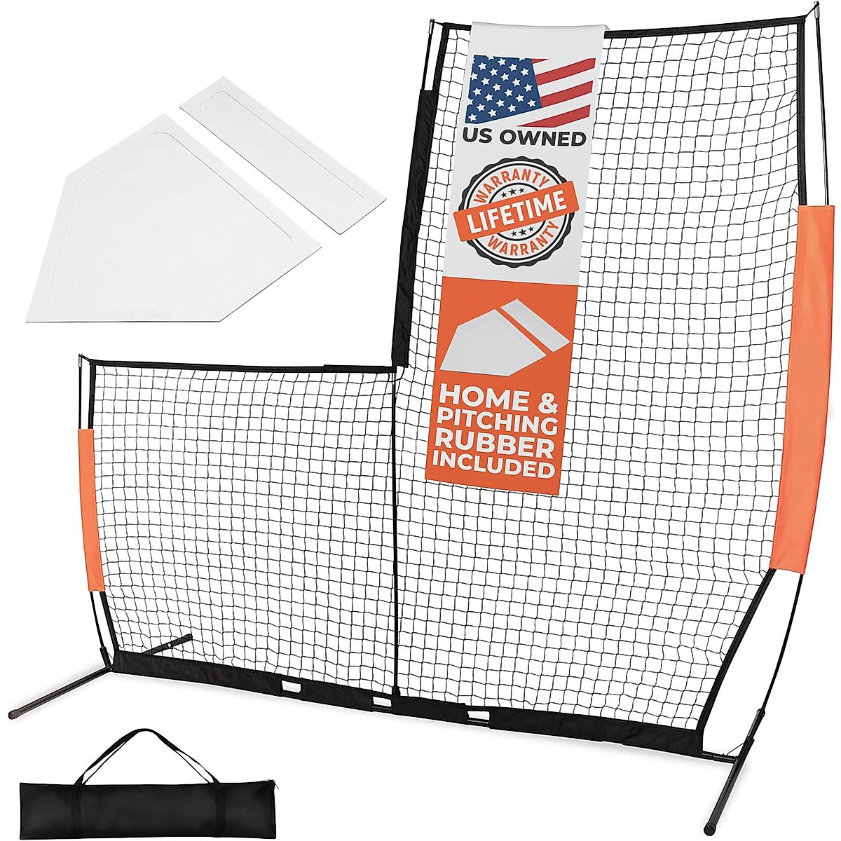 Aceletiqs Flexible L Screen Baseball Pitching Net 7x7ft Pitching Screen Protector with Metal Base, Fiberglass Poles, and Polyester Netting [Carry Bag Included]