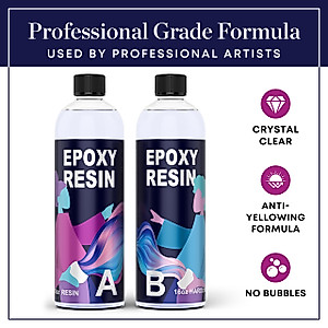 Resin Epoxy Craft Kit 32 Ounce Epoxy Resin Kit (16oz. Resin + 16oz. Hardener) High Gloss UV Resistant Odor-Free Art Resin, BPA-Free and Non-Toxic Crystal Clear Formula 32oz