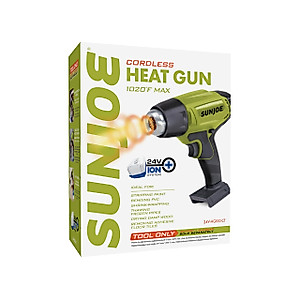 Sun Joe 24V-HG100-CT 24-Volt IONMAX Cordless Heat Gun 1022 Degrees Fahrenheit, 5 Second Ramp Accessories for Crafts, Shrinking, Paint Stripping, DIY Tool Only