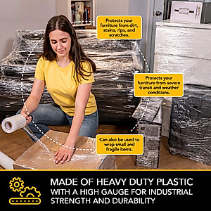 Modern Innovations 15 Inch Clear Stretch Wrap Roll with Handles (1 Roll-1000 Feet) Heavy Duty Shrink Wrap for Moving, Packing Supplies for Wrapping Furniture, Industrial Plastic Pallet Cling