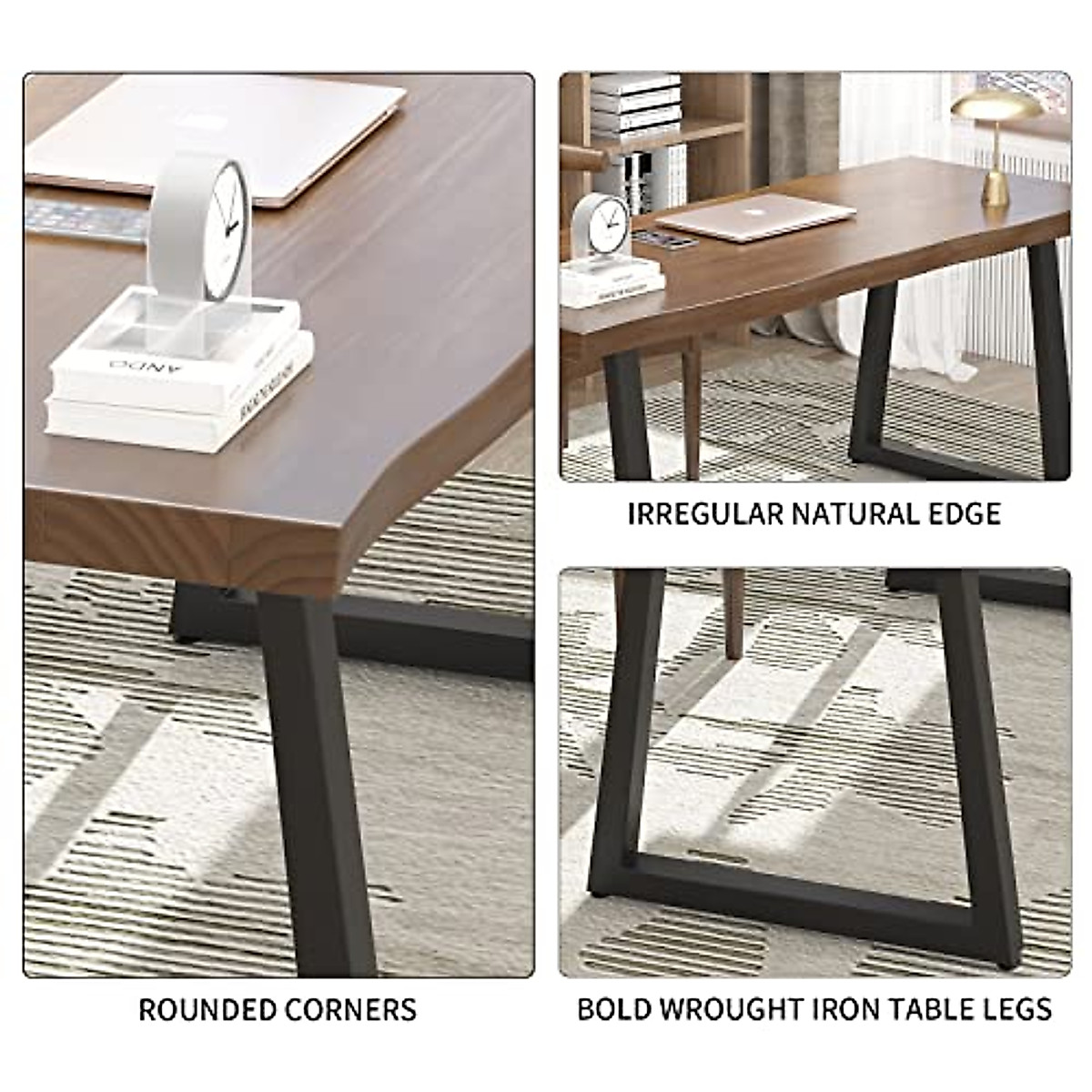 jmzx store Modern Gaming Workbench Solid Wood Desktop Computer Desk Home Minimalist Bedroom Desk Nordic Desk Small Long Table，Rustic Brown 55 inch