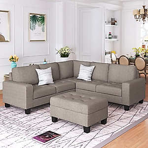 Merax Sectional Corner Sofa with Storage Ottoman and Cup Holders, L-Shape Couch Space Saving for Large Space Dorm Apartment