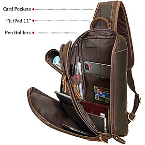 Polare Full Grain Leather Small Sling Bag Travel/Hiking Bike Multi-Purpose Crossbody Daypack For Men