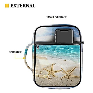 CLOHOMIN Beach Starfish Shell Bible Case with Handles & Zippered Coastal Sea Ocean Tropical Sandy Seaside Bible Covers for Women Men Washable Church Tote Bags Waterproof Polyester