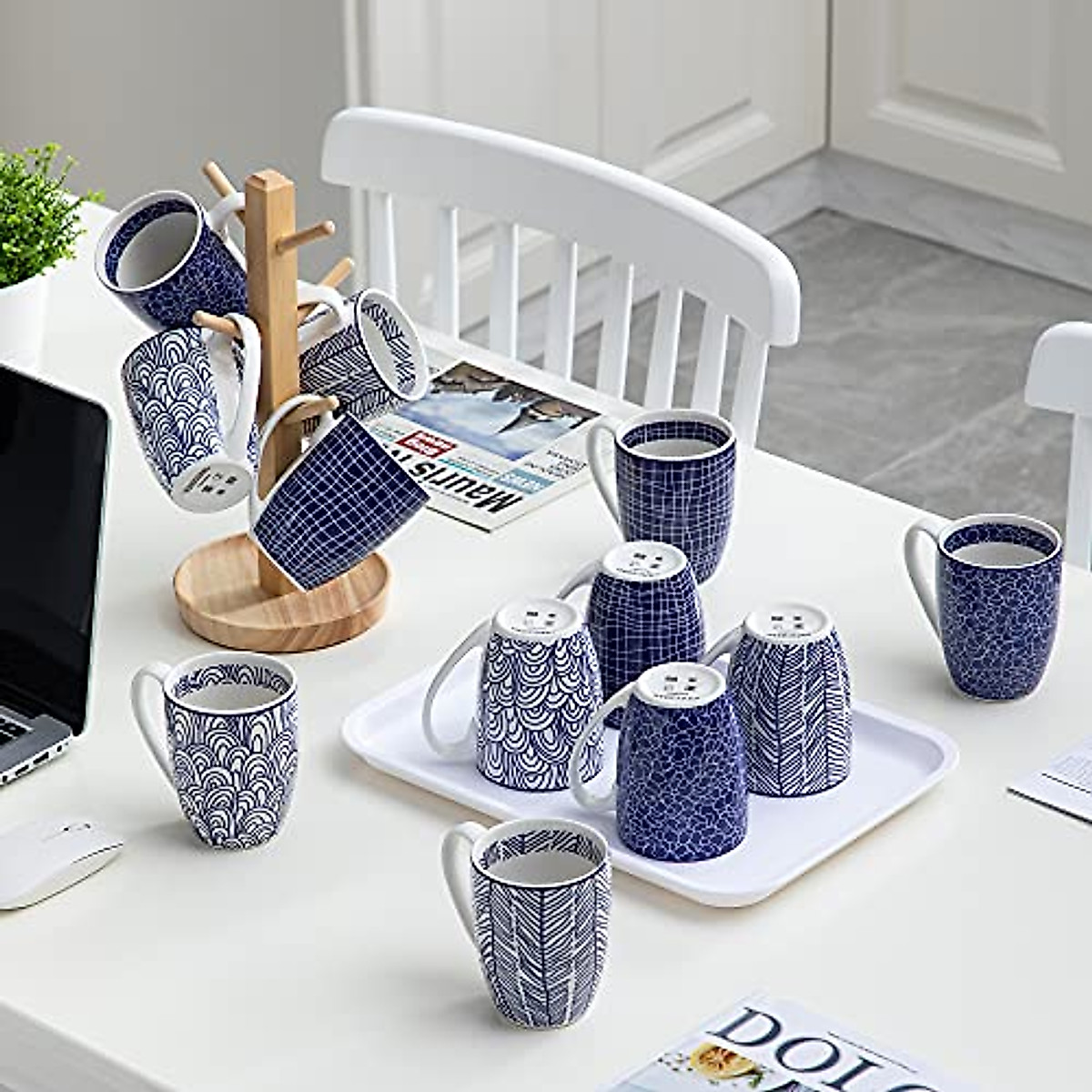 vancasso Porcelain Coffee Mug Set, Takaki 300 ml/10.6 Ounce Coffee Tea Cup Set of 4, for Cappuccino/Latte/Tea, Blue