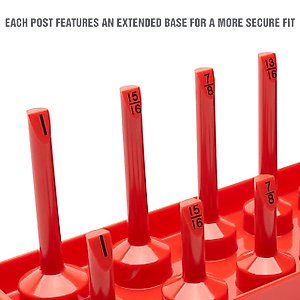 OEMTOOLS 22413 6 Piece SAE and Metric Socket Tray Set, SAE and Metric Socket Storage for Sizes 1/4", 3/8”, and 1/2" Drive, Socket Holders and Socket Organizer Tray for Toolbox, Red/Grey