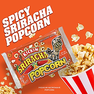 KICKIN' Sriracha Microwave Popcorn Bags - 12 Pack - Ultimate Spicy Popcorn Gourmet Gift - Makes a Great Movie Theater Popcorn or Sriracha Snack Food for Movie Night